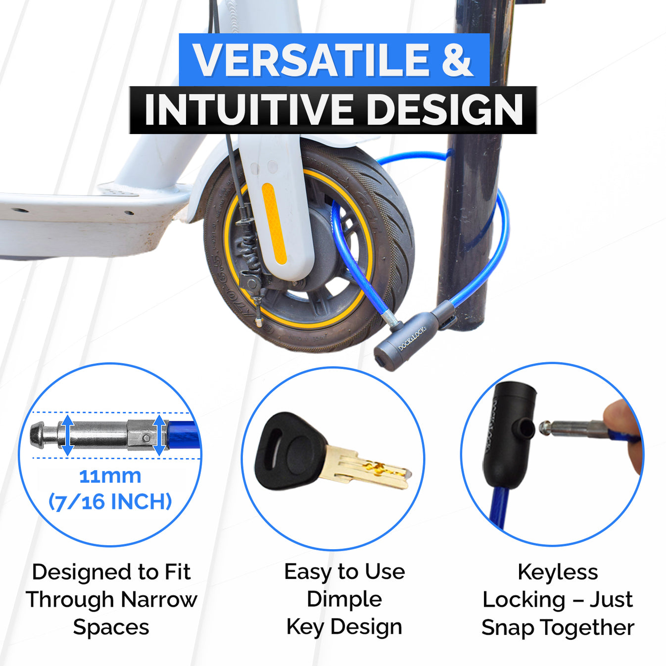 DocksLocks® Bike and Scooter Straight Security Cable Lock with Key Loc
