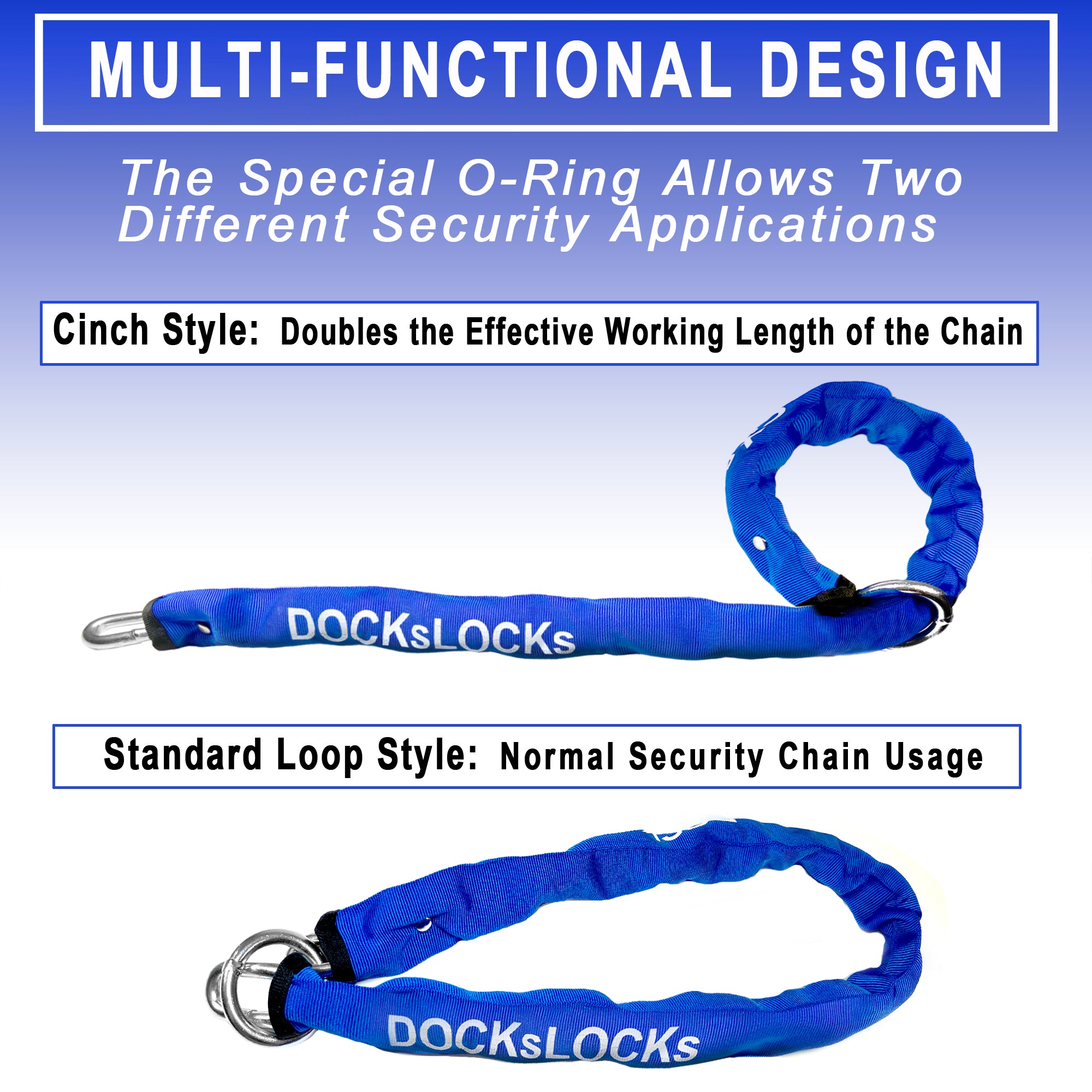 DocksLocks® Heavy Duty Cinch Style 8mm Security Chain - (3ft, 6ft or 1